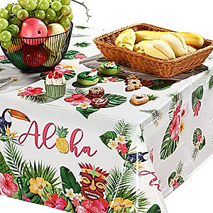 3 Pack Hawaiian Luau Tablecloths, Luau Decoration Aloha Tropical Palm Leaves Table Cloth Hawaii Disposable Plastic Rectangular Table Cover Tiki Party Supplies for Birthday Summer Kid, 54 x 108 Inch