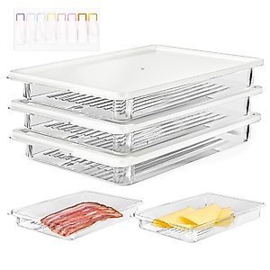 mcwdoit Bacon Keeper for Fridge, Transparent Deli Meat container for fridge, Stackable Cheese Ham Container, Food Storage Boxes with Lid for Cold Cuts, Lunch Meat, Salami, Meal Prep Containers,3 Pack