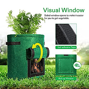 VIVOSUN 5-Pack 10 Gallon Potato Grow Bags, Fabric Pots with Handle and Roll-up Window, Green