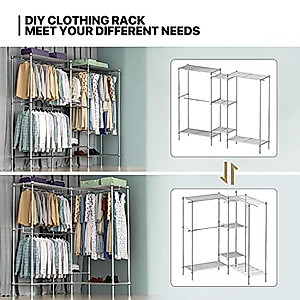 MoNiBloom Clothes Rack Heavy Duty 85.5 Inch Tall Garment Rack for Hanging Clothes, Metal Clothing Rack, Compact Freestanding Wardrobe Closet with 4 Hang Rods for Home Bedroom, Load 1000 lbs
