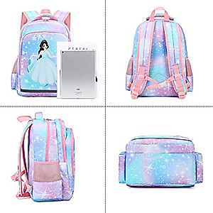YCBB Kids Backpacks for Girls Princess School Backpack Set with Lunch Tote Bag Lightweight Preschool Kindergarten Elementary School Backpacks