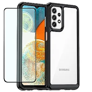 DFTCVBN Phone Case for Galaxy A23 Case, Samsung M23/Galaxy F23 SM-A235M Case with HD Screen Protector, Soft Bumper with Clear Crystal PC Hard Back Shockproof Cover Cases for Samsung Galaxy A23 Black