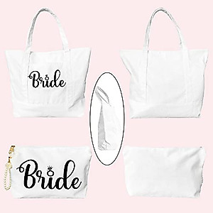 Bride Tote Bag Makeup Bag, Tote Bags, Comes with Artificial Pearl Keychains Handbag, 12OZ Canvas Large Tote Bag Bride Bag, Wedding Gift Bag, Bride Tote, Bride Gift Bag