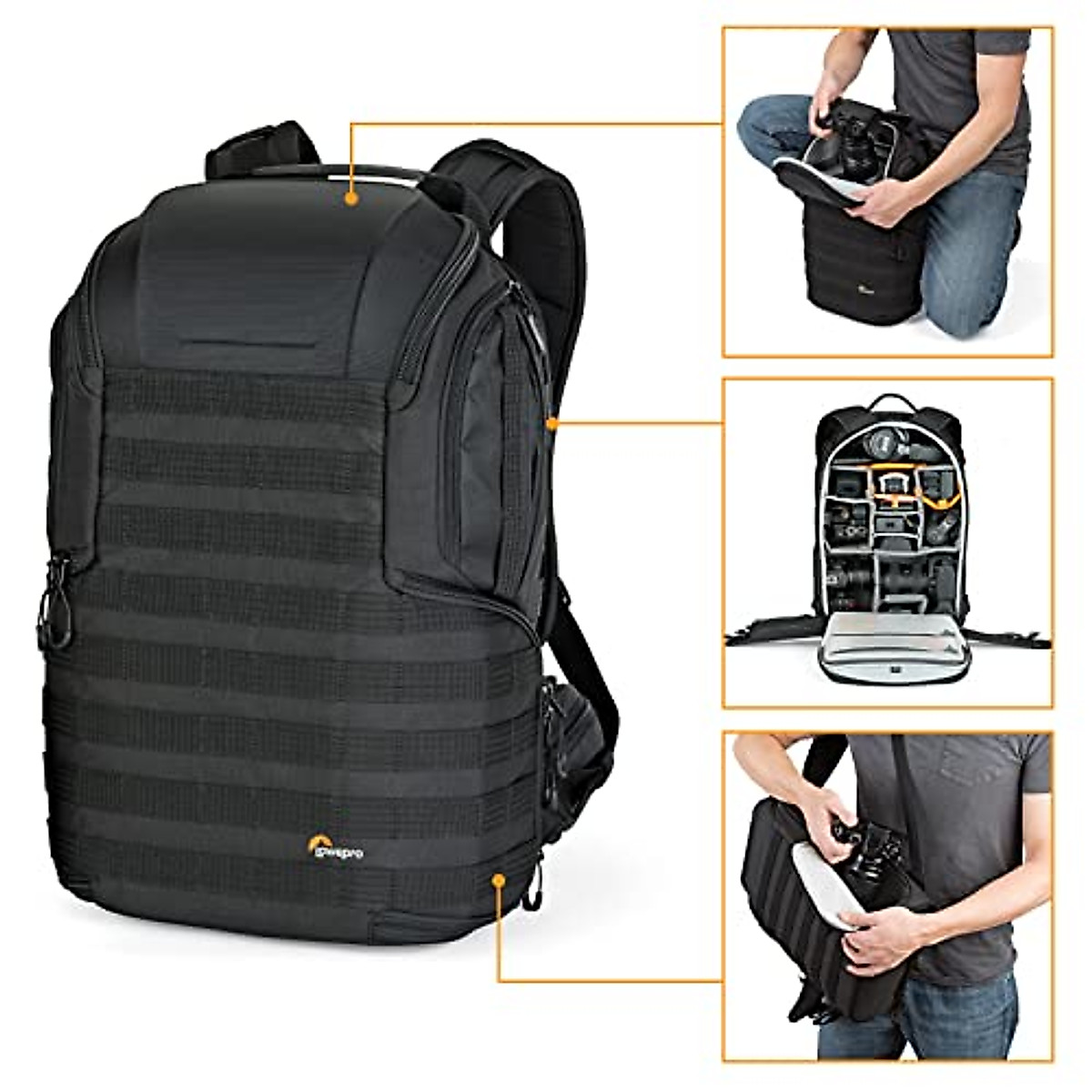 Lowepro ProTactic 450 AW II Black Pro Modular Backpack with All Weather Cover, Camera Bag for Professional Use, for Laptop Up to 15", Backpack for Professional Cameras and Drones, LP37177-GRL, Black
