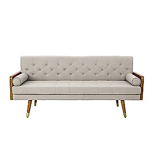 GDFStudio Christopher Knight Home Aidan Mid Century Modern Tufted Fabric Sofa, Beige