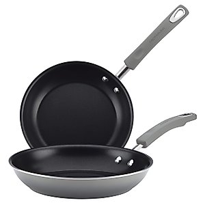 Rachael Ray Brights Nonstick Frying Pan Set / Fry Pan Set / Skillet Set - 9.25 Inch and 11 Inch, Gray