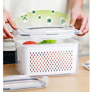 5 PCS Fruit Storage Containers for Fridge - Fruit Containers for Refrigerator with Removable Colander - Airtight Food Storage Container Keep Produce Vegetables Berry Fresh Longer