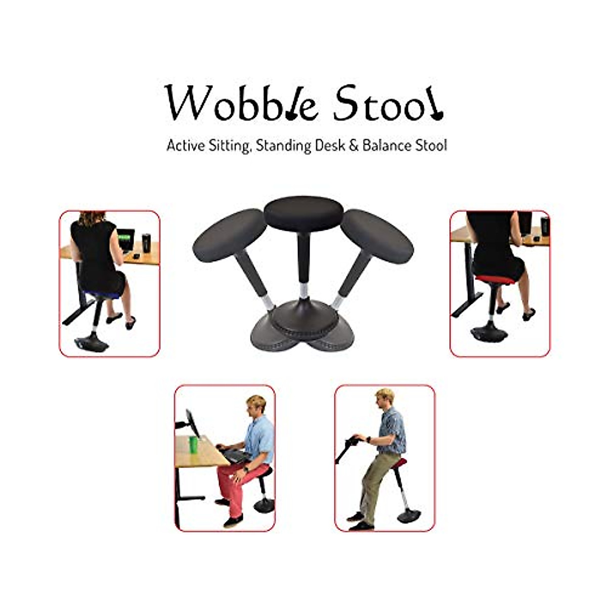 WOBBLE STOOL Standing Desk Chair ergonomic tall adjustable height sit stand-up office balance drafting bar swiveling leaning perch perching high swivels 360 computer adults kids active sitting black
