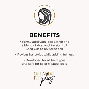 Orlando Pita Play Highly Coveted Dry Shampoo, Absorbs Oil, Adds Fullness, No Parabens, No SLS/SLES, 5.8 Oz