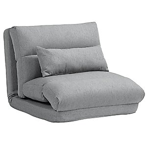 HOMCOM Folding Floor Chair, Convertible Lazy Sofa Bed, Floor Couch with 6-Position Adjustable Backrest and Pillow for Reading, Gaming, Meditating, Gray