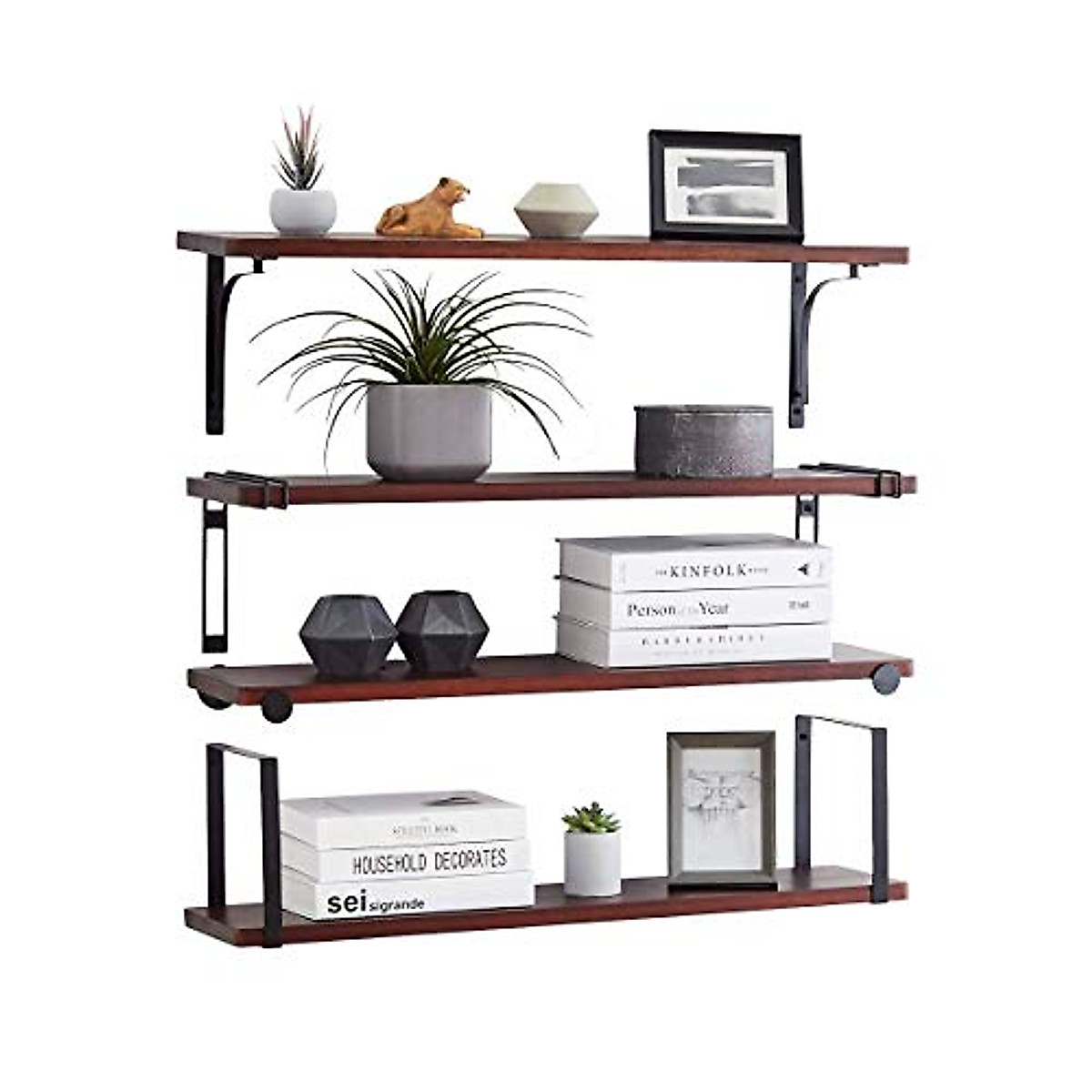 Coral Flower Floating Shelves for Wall Mounted, Rustic Wood Wall Storage Shelve for Home-office Decor, Bedroom, Bathroom, Livingroom, Kitchen, Brown, 31 inches