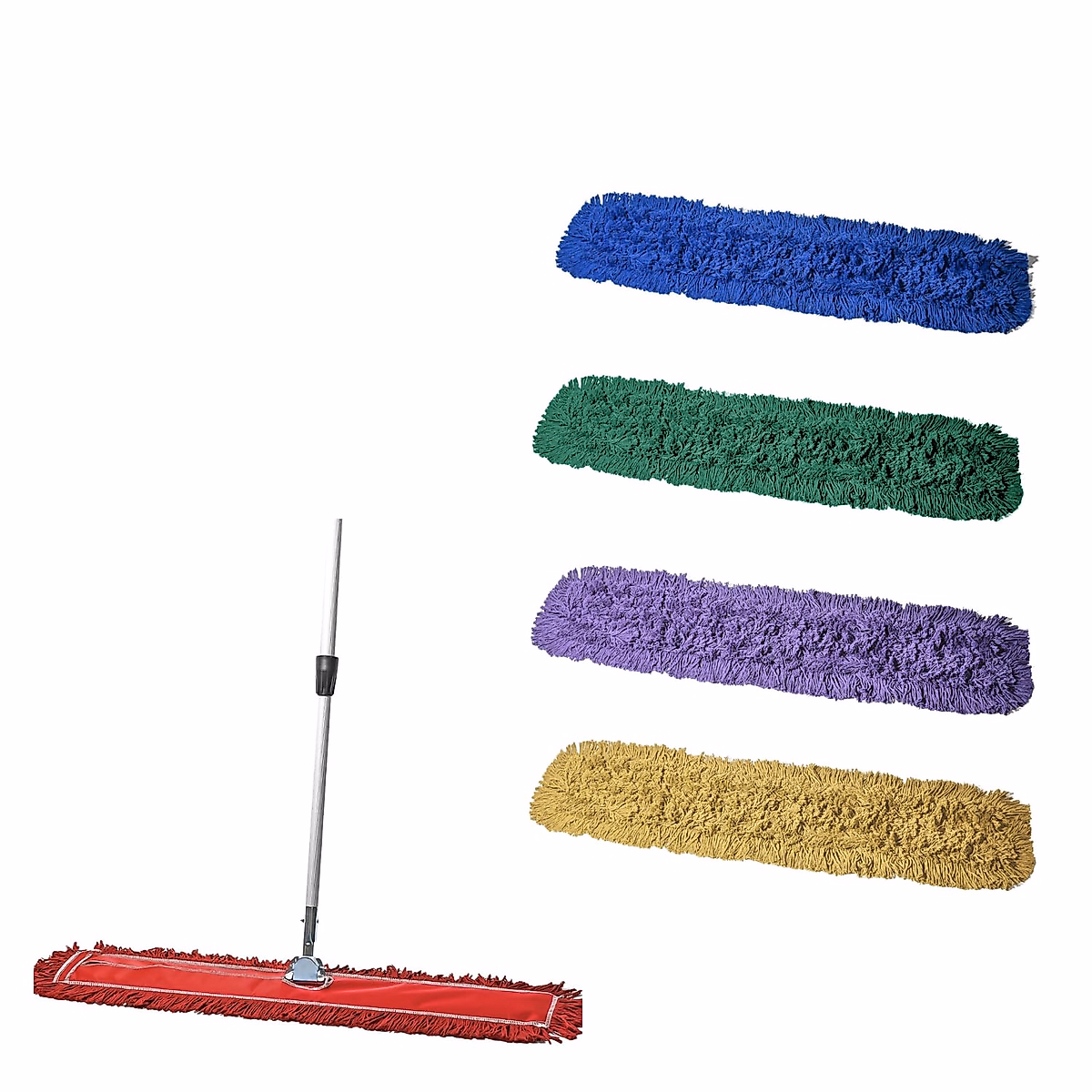 36 Inch Red Dust Mop with Metal Handle and 36 Inch Dust Mop Refill Bundle - 1 Mop Set and 4 Refills
