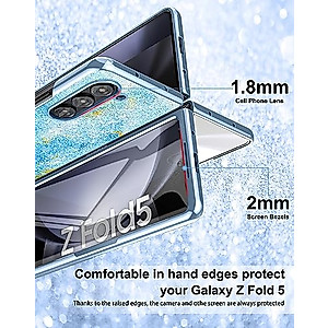 DDJ for Samsung Galaxy Z Fold 5 Case, Hard PC Bling Diamond Rhinestone Elegant Case for Women Girls，Anti-Scratch Shockproof Sparkling Case for Galaxy Z Fold 5,Blue