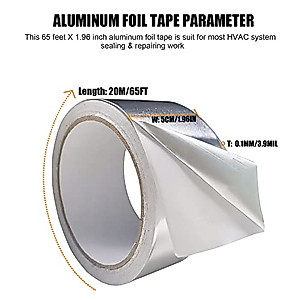 1PCS Premium Silver Aluminum Tape, Foil Insulation Tape, Heavy Duty Metal Duct Tapes for HVAC Ductwork, High Temperature Dryer Vents, Waterproof Pipes Wrap, Seam Sealing, Duct Repairs, Heat Resistant