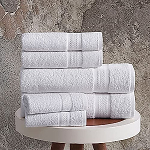 REGAL RUBY, 6 Piece Towel Set, 2 Bath Towels 2 Hand Towels 2 Washcloths, Soft and Absorbent, 100% Turkish Cotton Towels for Bathroom and Kitchen Shower Towel, White