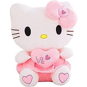 SecretCastle Plush Cat Toys Baby Girls Dolls 30 cm,Kitten Stuffed Animals Cat Fluffy Hugging Pillow with Love Heart Great Gift for Kids, Friends and Family (Pink)