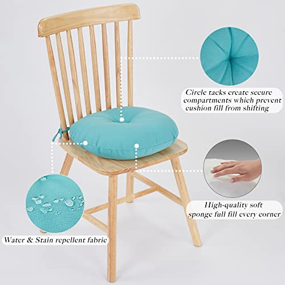 JMGBird Round Outdoor Cushions Set of 4, Round Chair Cushions 15 inch with Ties, Round Seat Cushions for Bistro Chairs