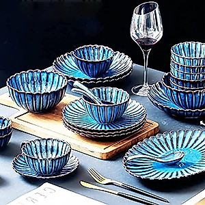 Porcelain Plate and Bowl Set,Dinnerware Set for Home or Special Restaurant, 54 Pcs Dinnerware Sets, Blue Porcelain Tableware Set with Plates Dish Dish Bowls and Coffee Cup, Ceramic Dinner Set for Hom