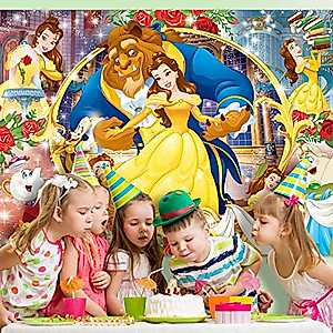 Beauty and The Beast Backdrop,7x5 FT Princess Belle Banner Princess Belle Background Beauty and The Beast Theme Birthday Party Backdrop Supplies & Decor for Girls