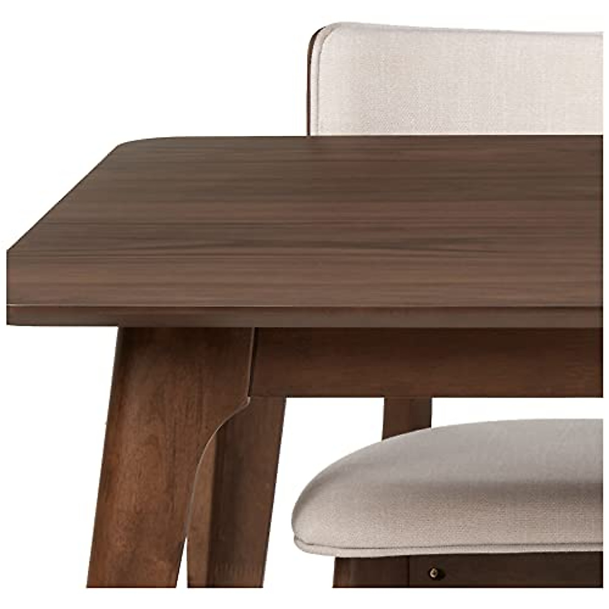 Christopher Knight Home Megann Mid-Century Wood Dining Set with Fabric Chairs, 5-Pcs Set, Natural Walnut / Light Beige