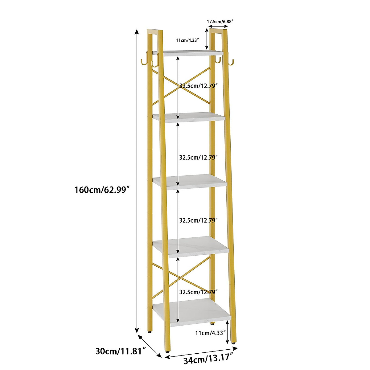 YMYNY Bookcase, 5-Tier Narrow Ladder Bookshelf, Freestanding Shelving Unit, Multifunctional Storage Rack, for Home Office Living Room Bedroom Kitchen, Plant Stand, White, UHBC025W