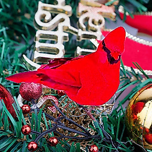 Christmas Cardinal Floral Red Artificial Feathered Birds on a Iron Wire Xmas Tree Ornaments Craft Decorations for Home Garden Wedding Decor Pack of 6