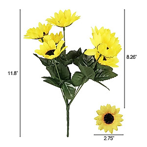 Hangnuo 4 Pack Artificial Sunflower Bouquets with Stems Silk Sunflowers Leaves Fake Sun Flower for Home Officce Parties Bridal Wedding Garden Decoration Each Bunche with 7 Heads