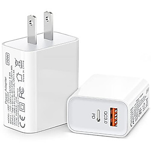 2Pack USB C Wall Charger Block,Aioneus 20W Dual Port Fast Charging Block,Power Delivery + QC3.0 Wall Plug USB C Charger Block for iPhone 14 13 12 Pro Max Mini 11 XR XS X 8, iPad, Samsung, Tablet