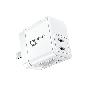 MOMAX GaN Charger, Dual Port 35W USB C GaN Charger with Foldable Plug, Compact GaN III PD 3.0 Charger, High Power Wall Charger for Laptops, MacBook, iPad Pro/Mini, iPhone 14/Max/Pro/Pro Max (White)