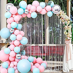 117Pcs Party Balloons Decoration Set, Pink Blue Balloon Silver 4D Balloon with Sunflower leaves for Baby Shower, Wedding, Birthday, Graduation, Anniversary Party