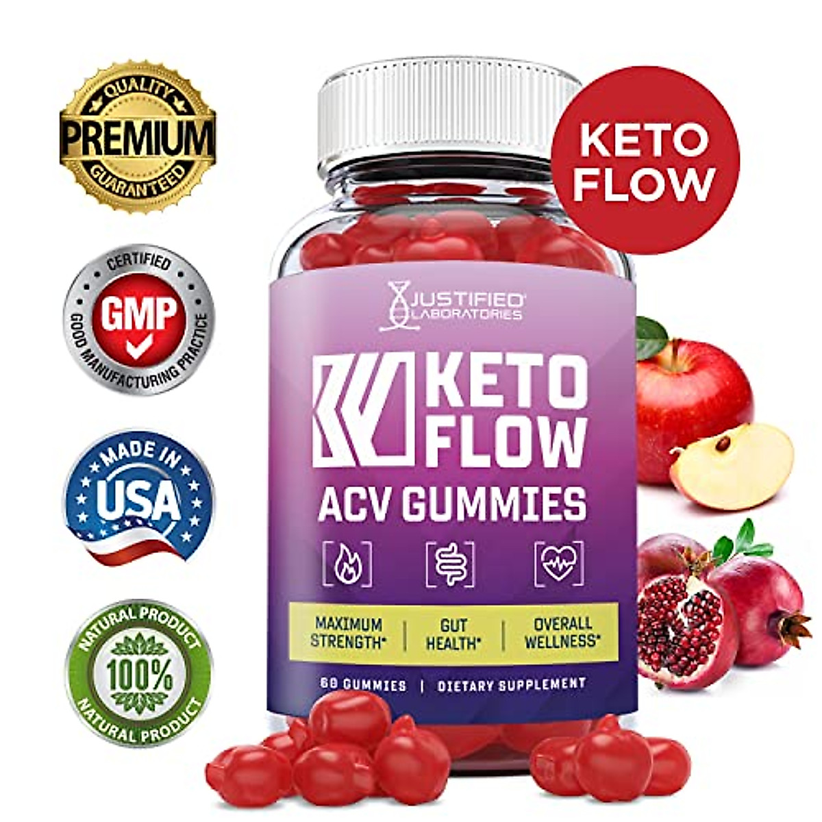 Justified Laboratories (3 Pack) Keto Flow ACV Gummies 1000MG with Pomegranate Juice Beet Root B12 180 Gummys