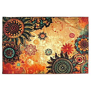 EUCH Contemporary Boho Retro Style Abstract Living Room Floor Carpets Non-Skid Indoor/Outdoor Large Area Rugs,39"x59" Lotus