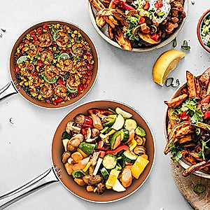 KOCH SYSTEME CS Premium Non-Stick Induction Frying Pan Set - 10"&12" Nonstick Frying Pan Sets with Lids, Ceramic Coated Aluminum Pan for Effortless Cooking, Copper Kitchen Cookware Set