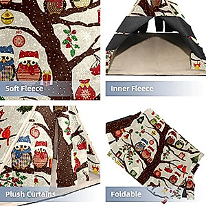 Y-DSIWX Guinea Pig Hideout House Bed, Winter Christmas Hat Owl Bird on Tree Rabbit Cave, Squirrel Chinchilla Hamster Hedgehog Nest Cage