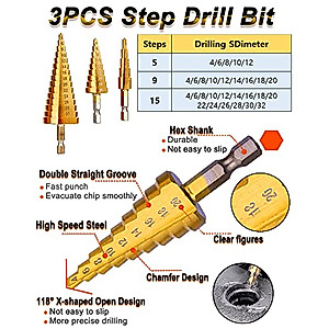 Rocaris 32 Pack Woodworking Chamfer Drilling Tools, Including Countersink Drill Bits, L-Wrench, Wood Plug Cutter, Step Bit, Center Punch, Cutting Twist Bits