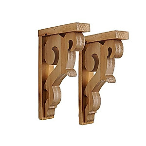 American Art Decor Small Distressed Carved Wood Decorative Corbels Wall Mounted Shelf Brackets Vintage Antique Shabby Chic Rustic Farmhouse Decor, Natural Brown, Set of 2, 11.8" H x 9" L x 1.8" D