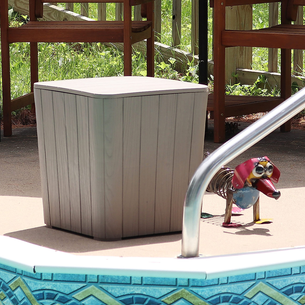 Sunnydaze 11.5-Gallon Deck Storage Box with Flat Top and Faux Wood Design - Driftwood