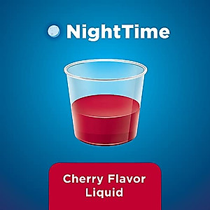 Amazon Basic Care Nighttime Cold & Flu Relief, Pain Reliever, Fever Reducer, Cough Suppressant, Antihistamine, Cherry Flavor, 12 Fluid Ounces