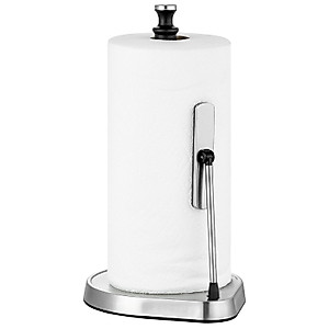 Dailyart Paper Towel Holder for One Hand Tear - Kitchen Paper Towel Holder Countertop with Tension Arm & Non Slip Weighted Base, Stainless Steel Paper Towel Holder Stand for Kitchen Bathroom, Black