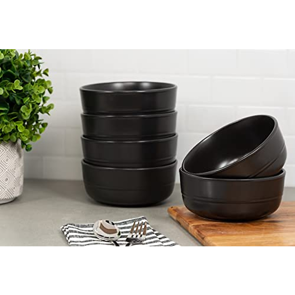 Double Line 6.25"/24 oz Cereal Bowl, Set of 6, Matte Black