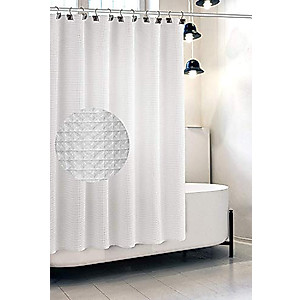 Waffle Fabric White Shower Curtain with Liner Set - Includes Free Clear Liner, Decorative Shower Curtain for Bathroom Set - Rustproof Metal Grommets Waterproof Hotel Quality 72" x 72" Heavy 290 GSM