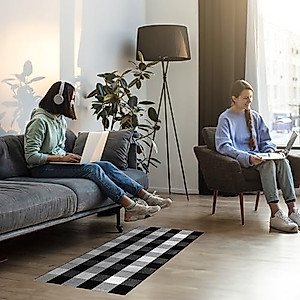 Black and White Buffalo Plaid Outdoor Rug - 24x51 - Cotton Buffalo Plaid Rug for Outdoor/Indoor Use - Washable Front Door Mat for Front Porch, Kitchen, Farmhouse Entryway