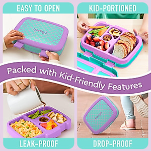 Bentgo® Kids Prints Leak-Proof, 5-Compartment Bento-Style Kids Lunch Box - Ideal Portion Sizes for Ages 3-7, Durable, Drop-Proof, Dishwasher Safe, & Made with BPA-Free Materials (Mermaid Scales)