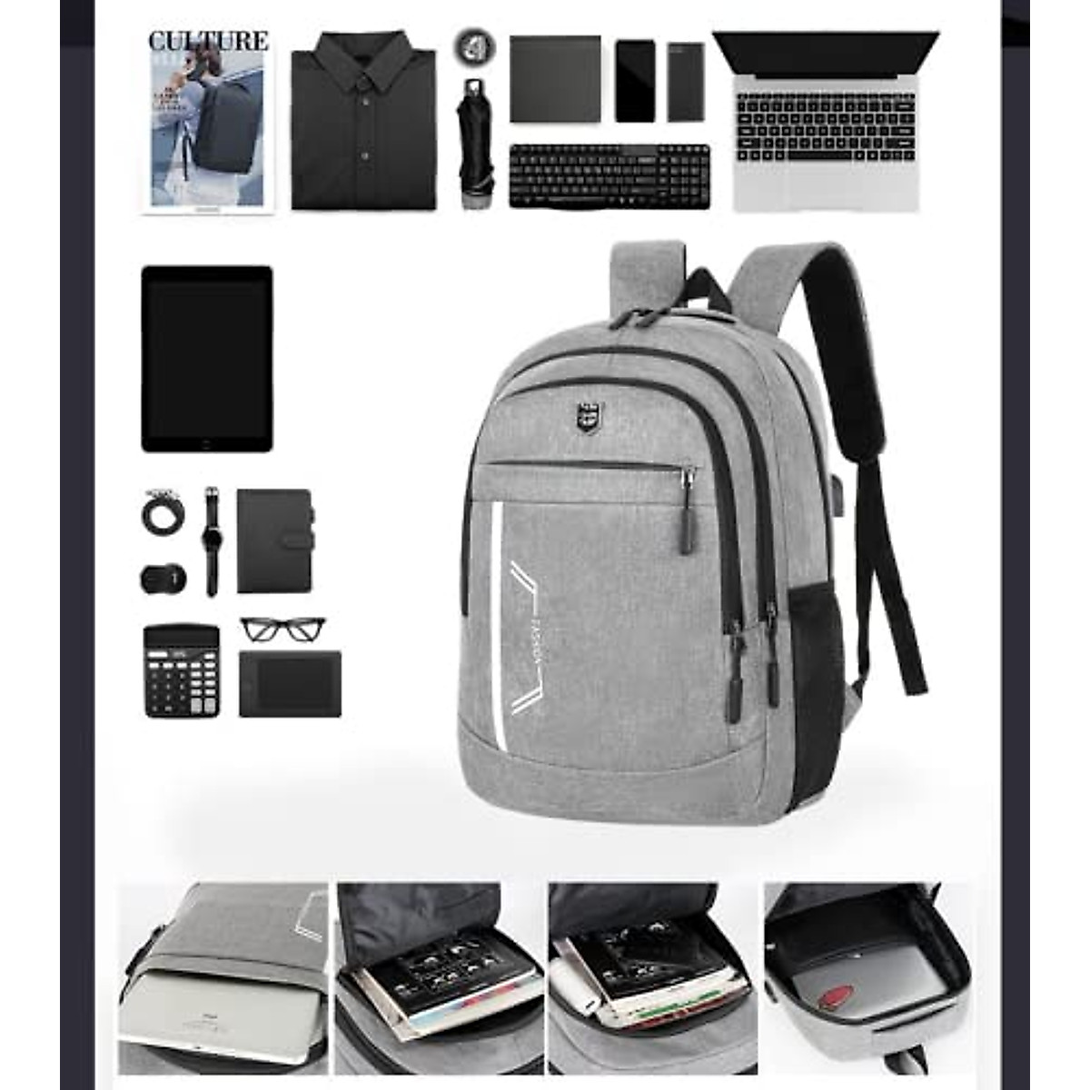 RRRWEI Laptop Backpack 15.6 Inch Slim Computer Bag,Business Travel Anti Theft Durable Backpack Usb Charging Port,For College School (black)