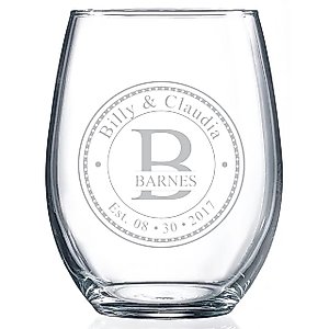 Personalized Stemless Wine Glasses (21oz) - Laser Engraved Anniversary & Wedding Wine Glasses w/Names & Date - Dishwasher Safe. Custom Wine Glasses - Permanently Etched Couples Gifts