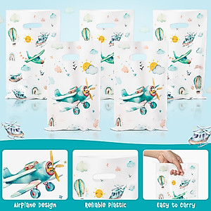 ArowlWesh Airplane Party Favor Bags - 50Pcs Plastic Boho Airplane Candy Treat Gift Bag with Handles Cute Snack Goodie Bags for Kids Boho Airplane Birthday Party Supplies Decor for Baby Shower Birthday