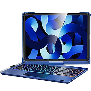 edaiser Swivel Keyboard Case for Apple iPad Air 11 inch (M3-M2) 2025 & iPad Air 5th 4th Gen& iPad Pro 11-inch (4th-1st); Rotatable Cover with Pencil Holder, Trackpad, Backlit, Metallic Blue