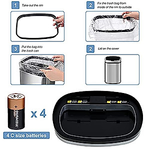 Bigacc 13 Gallon 50 Liter Kitchen Trash Can with Touch-Free & Motion Sensor, Automatic Stainless-Steel Garbage Can, Anti-Fingerprint Mute Designed Trash Bin Trash Can for Office Bedroom, Silver