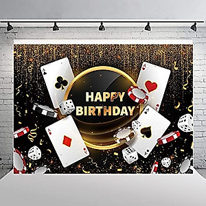 Hilioens 7×5ft Casino Birthday Backdrop for Men Gold Glitter Dots Bokeh Las Vegas Casino Night Background Party Banner Decoratins