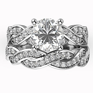 Metal Factory Sz 4 Sterling Silver 925 CZ Cubic Zirconia Infinity Wedding Engagement Ring Set